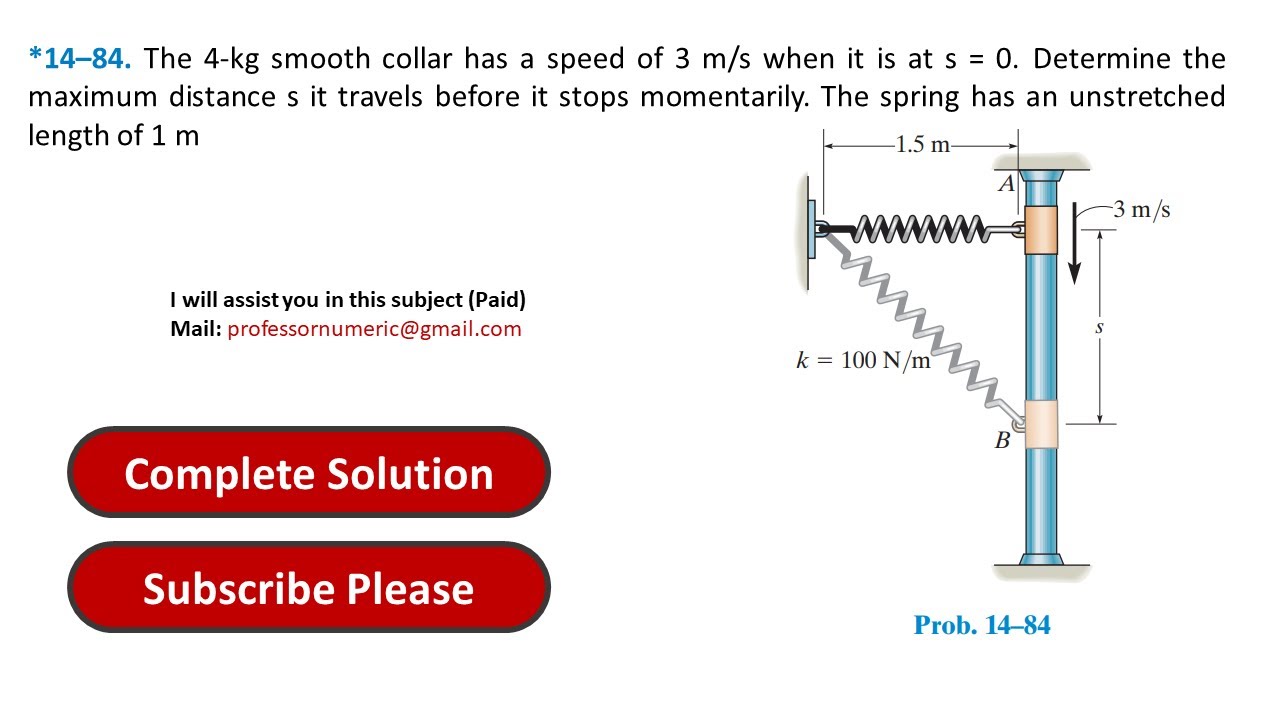 *14–84. The 4-kg smooth collar has a speed of 3 m/s when it is at s = 0 ...