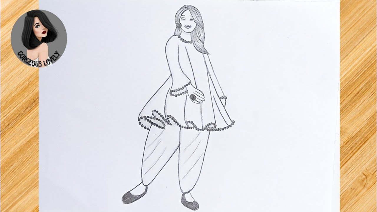 How to draw a girls wearing traditional dhoti kurta || girls dress ...