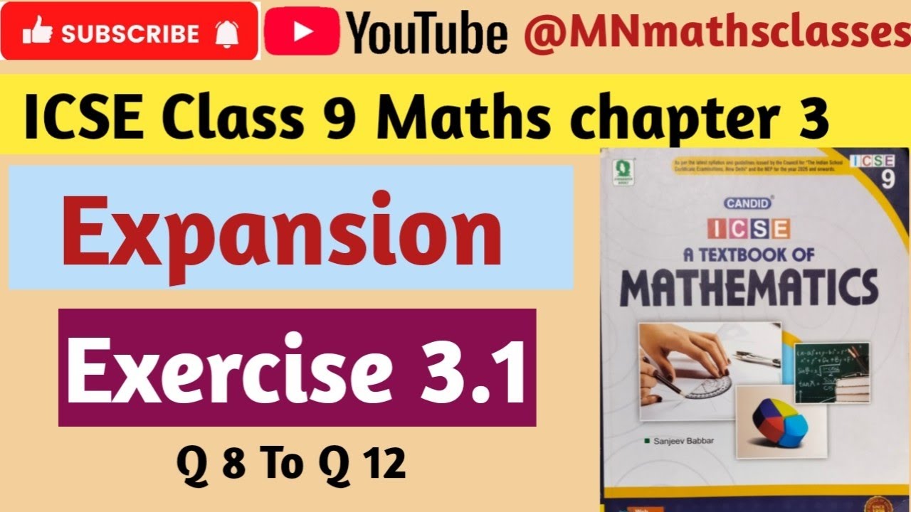 Icse class 9 Maths|| Chapter 3 || Exercise 3.1 ( Q 8 To Q 12 ...