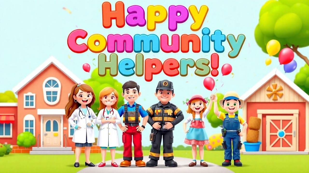 Happy Community Helpers Song 👩‍⚕️👩‍🏫🚒 | Kids Learn About Jobs - YouTube