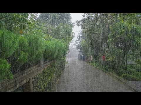 EXTREME WEATHER ⛈️ MOST INTENSE HEAVY RAIN & WINDSTORM | WALKING IN AN VILLAGE COUNTRYSIDE INDONESIA