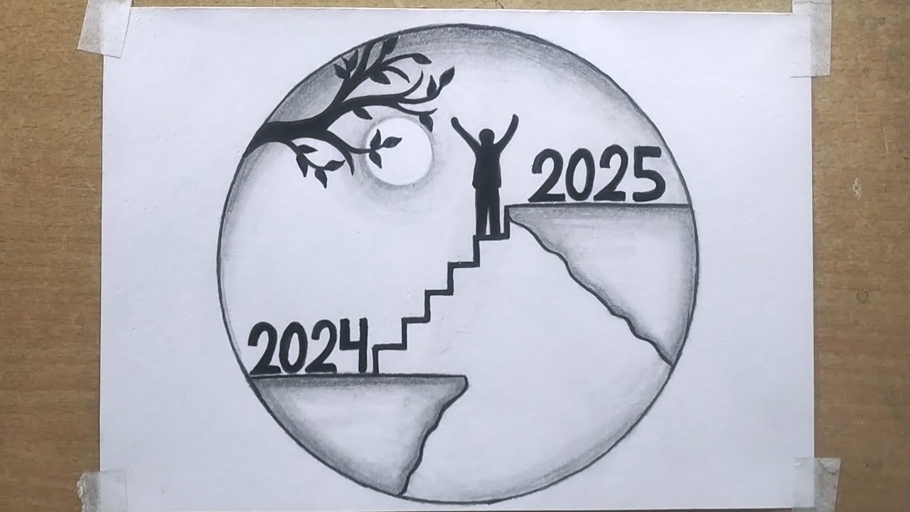 Happy New Year Drawing 2025 - New Year Drawing | Happy New year scenery ...