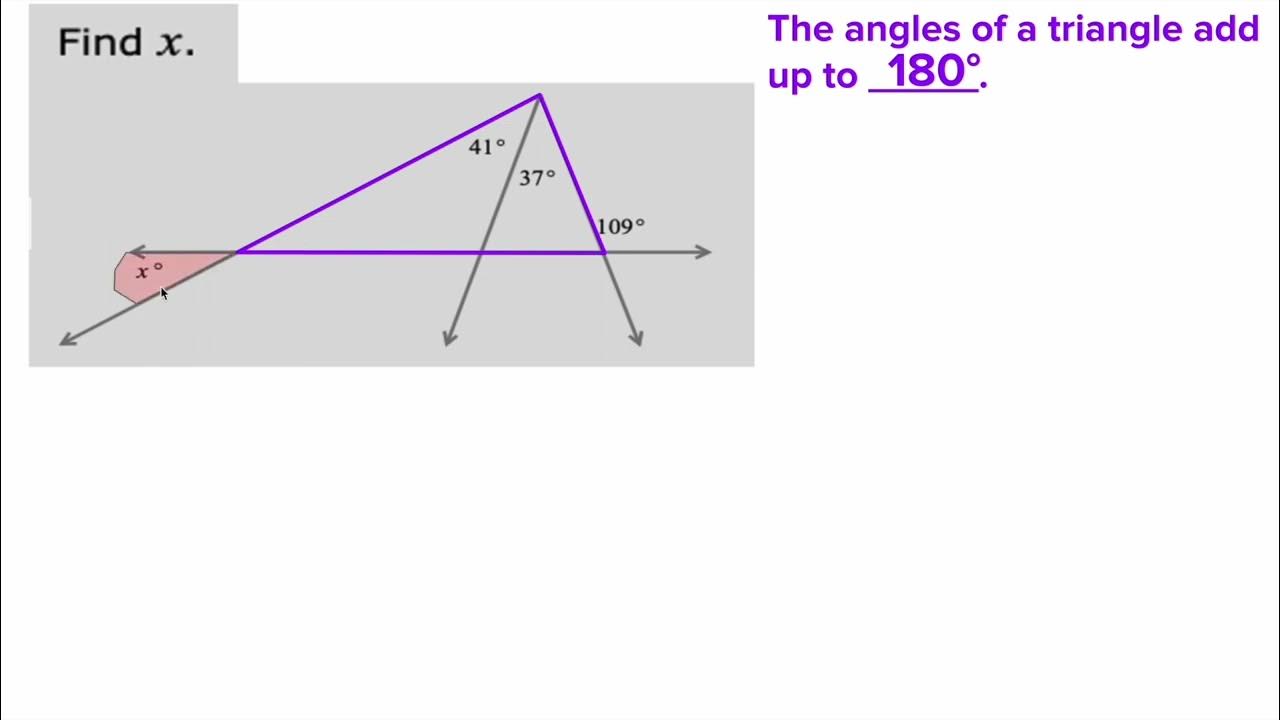 Ch. 5.4 Finding an angle measure given extended triangles - YouTube