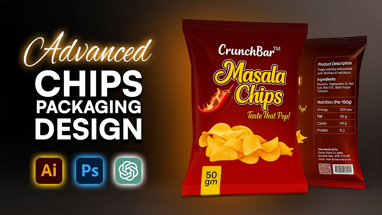 Chips Packaging Design Video | Illustrator, Photoshop & ChatGpt ...