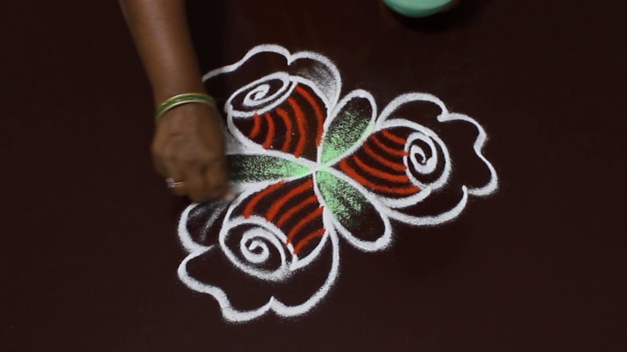 Rose flower rangoli with 3 dots | Rangoli by sunitha - YouTube