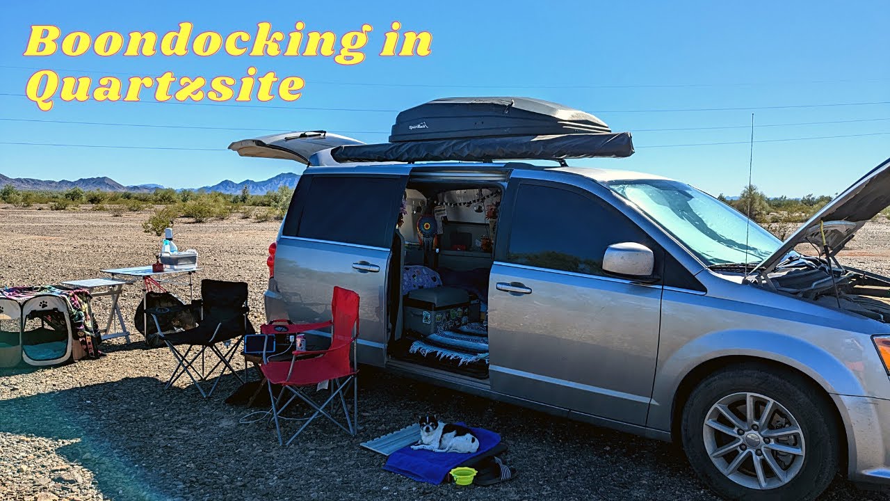 Minivan Camper BOONDOCKING in Quartzsite | Van Life Cooking, Hygiene ...