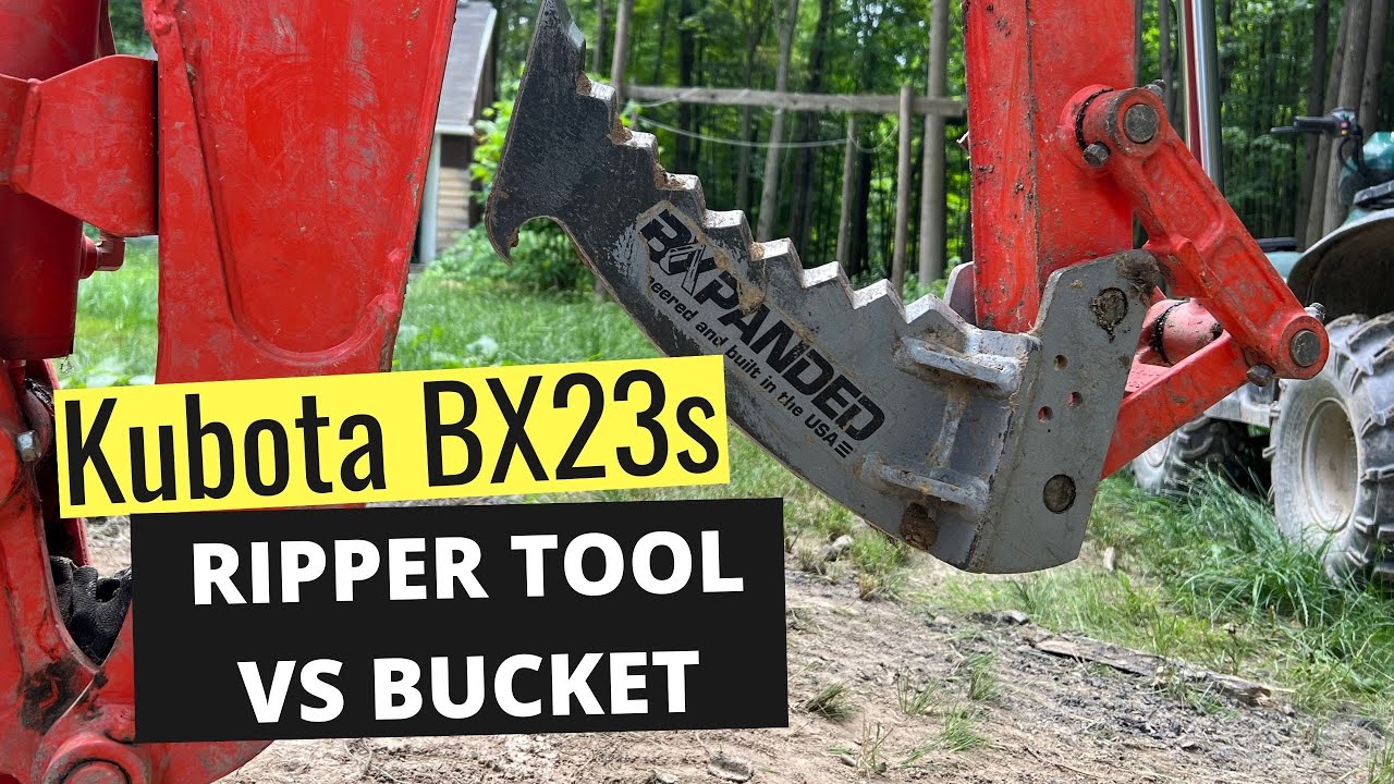 BX23s Kubota Backhoe Bucket vs Ripper Tool on Tree Stumps - YouTube