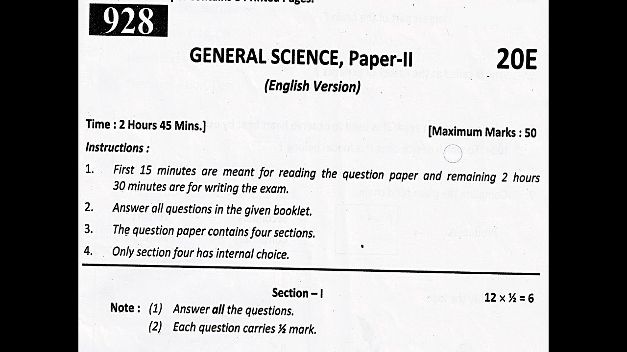 AP 10th Class Science 2 2022 March EM Public Exam Question Paper EM AP 10th Class Science 2 2022 March EM Public Exam Question Paper EM