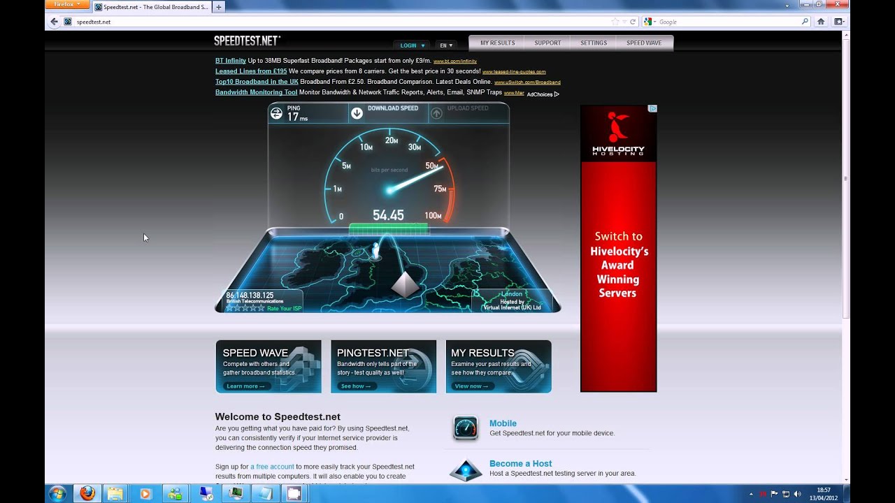 BT Infinity 2 80/20 Speed Test - YouTube