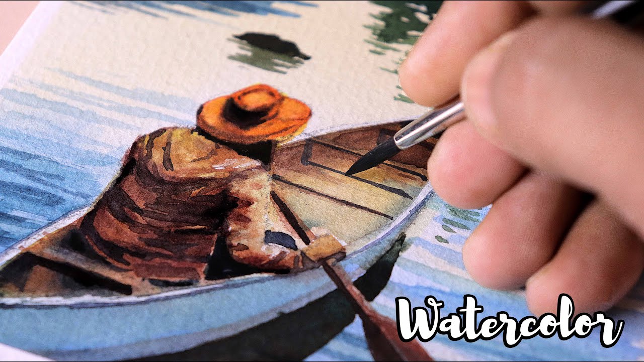 How I painted river side landscape with watercolor easy - YouTube