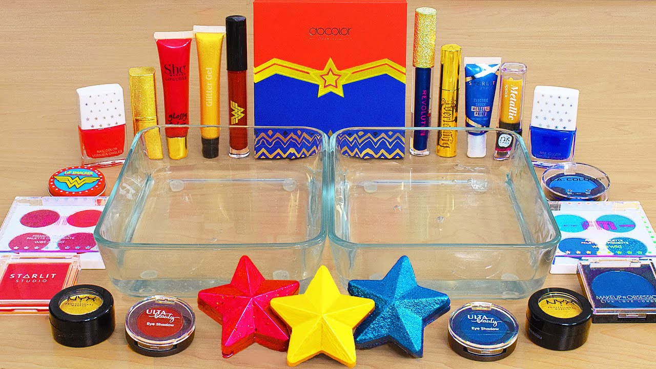 Wonder Woman Red vs Gold vs Blue - Mixing Makeup Eyeshadow Into Slime ...