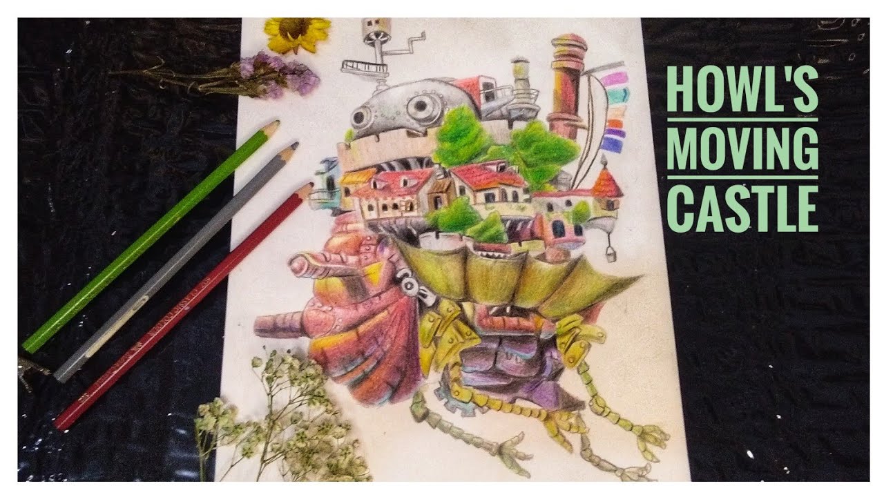 HOWL'S MOVING CASTLE COLOR PENCIL DRAWING - YouTube