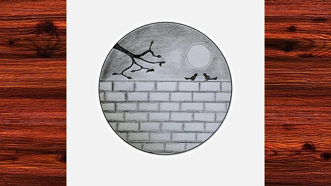 How to draw Moonlight Scenery with Birds - step by step | Pencil ...