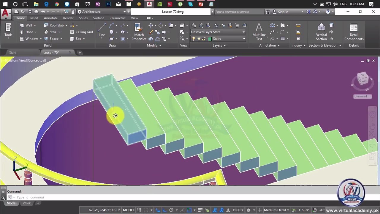 How to make 3d stair in Autocad | 3D stair | L-type 3D stair | 3D House ...