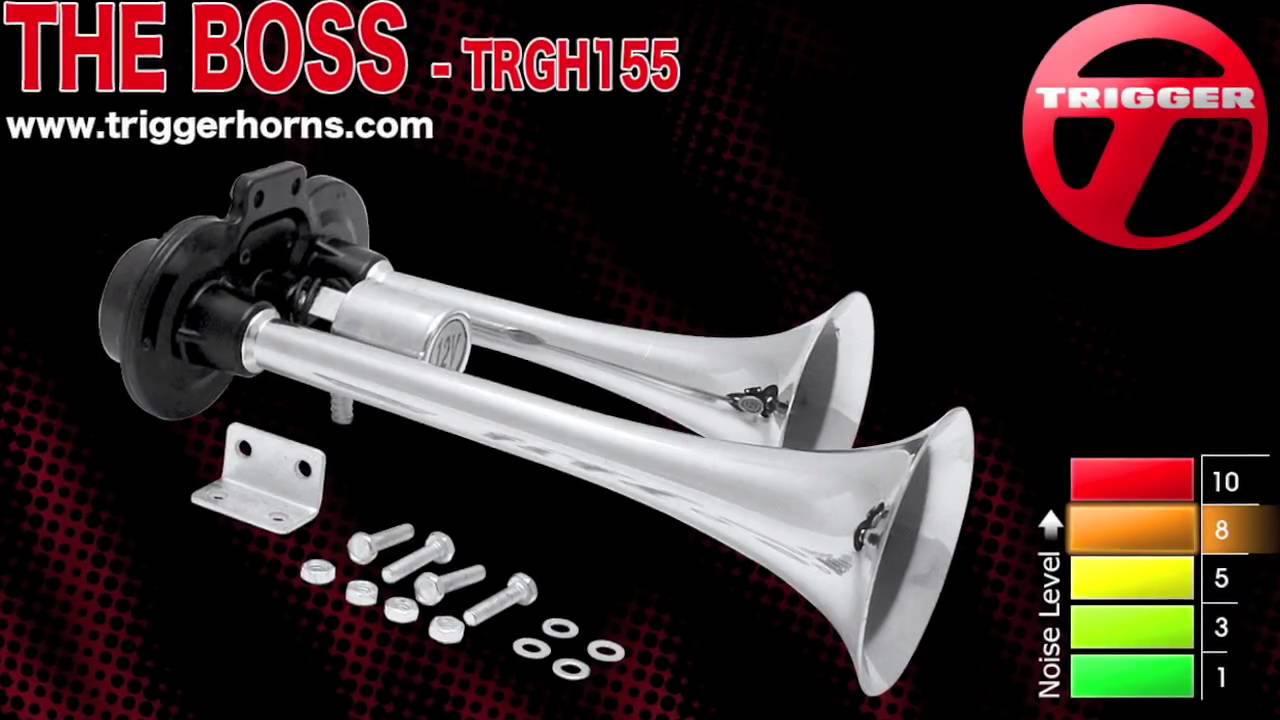 Trigger Horns™ The Boss™ 2-Trumpet Dual-Tone Train Horn - TRGH155 - YouTube
