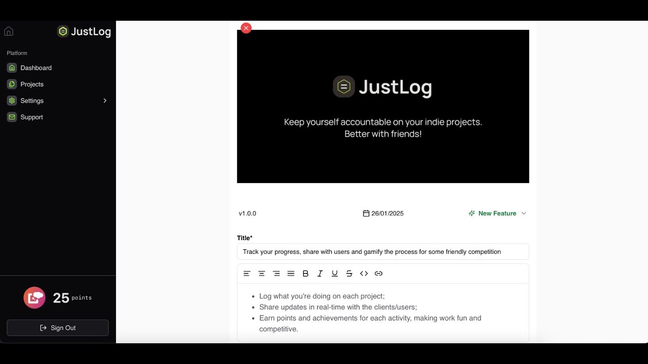 Introducing JustLog: Keep your users updated and stay accountable in a gamified way! - YouTube