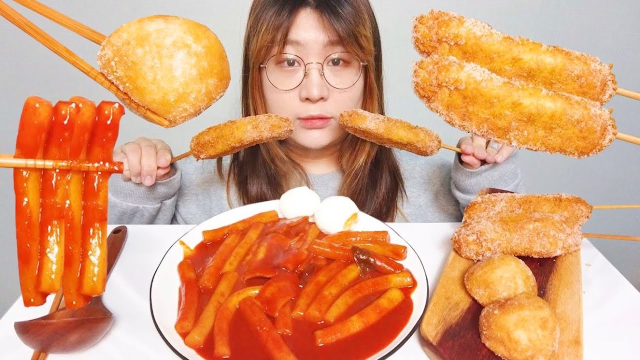 핫도그 떡볶이 먹방 | 핫도그 바삭쫀득 찹쌀도너츠 | hot dog Tteokbokki chapssal donuts ホットドッグ ...