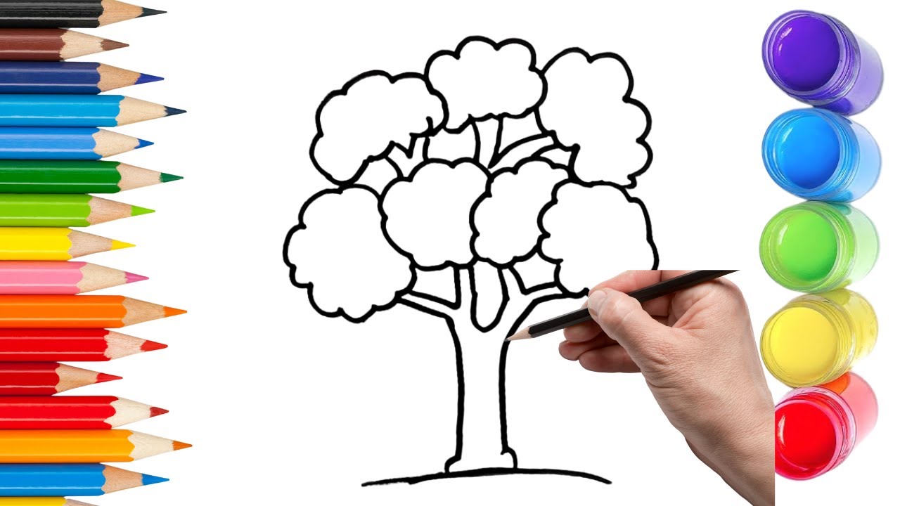 How To Draw cute tree Drawing, Painting & Coloring For Kids and ...