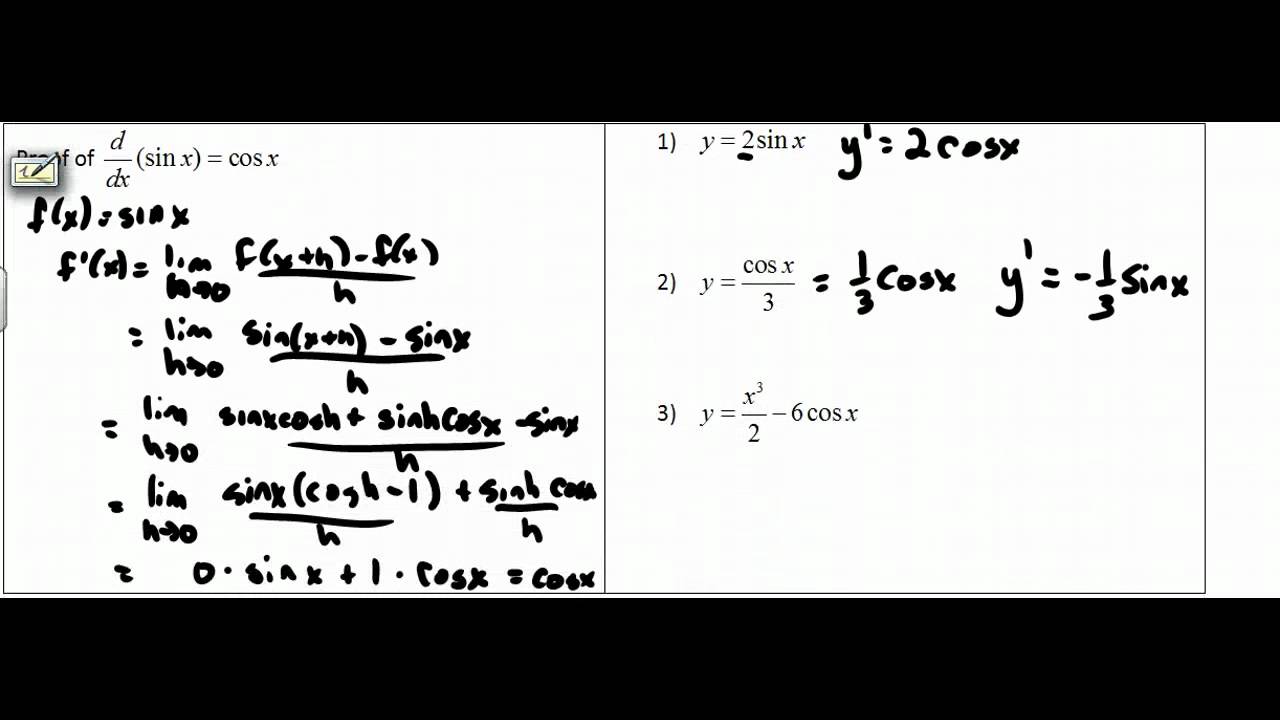 Calculus Section 2.2 Derivative of Sine and Cosine - YouTube