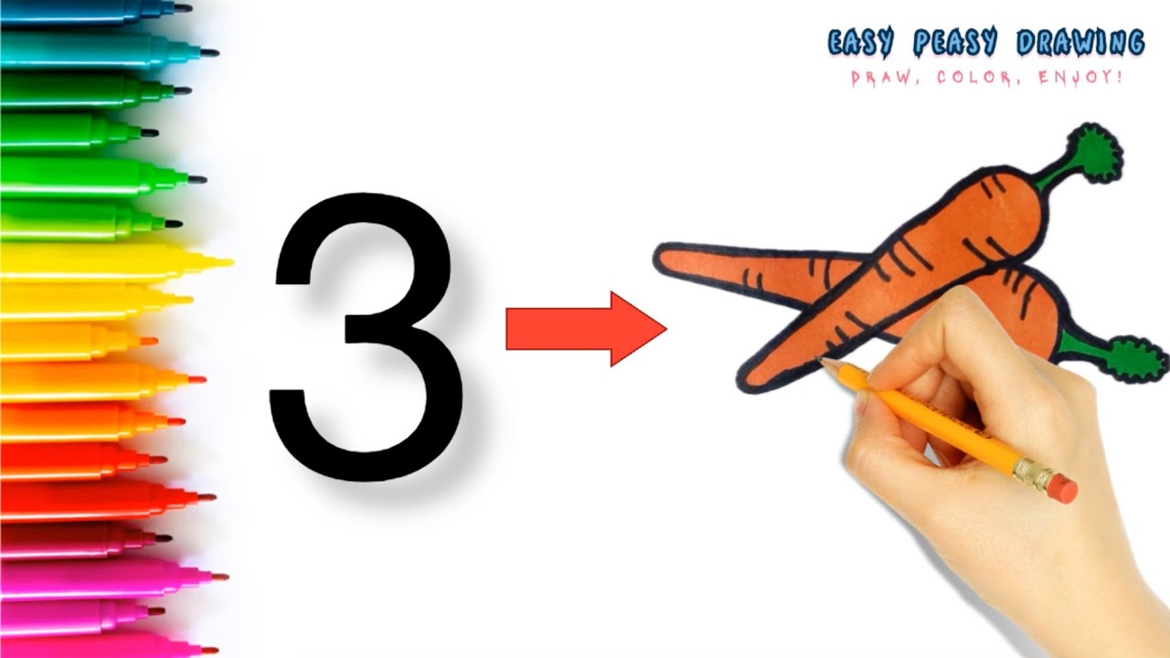 How to Draw Carrots from the Number 3! 🥕 | Easy Step-by-Step Tutorial ...