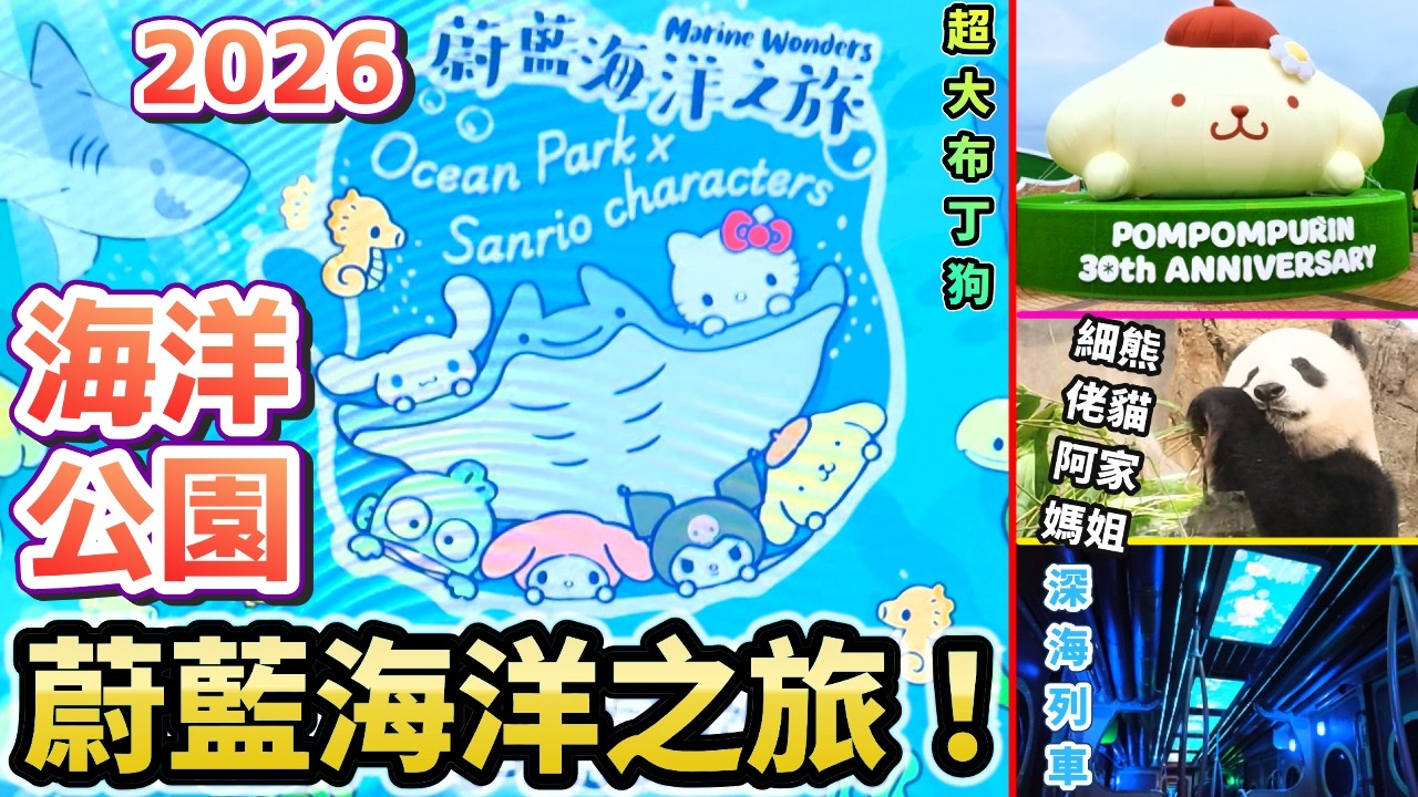 🔥開箱2026海洋公園xSanrio蔚藍海洋之旅！超大布丁狗、夢幻潛水艇、新主題海洋列車！🐼熊貓家姐細佬阿媽與海洋守護者！打卡攻略 #海洋公園 ...