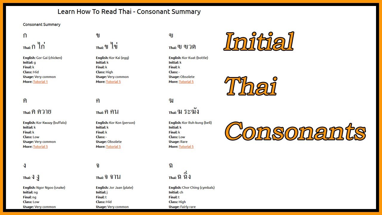Thai Initial Consonants - YouTube