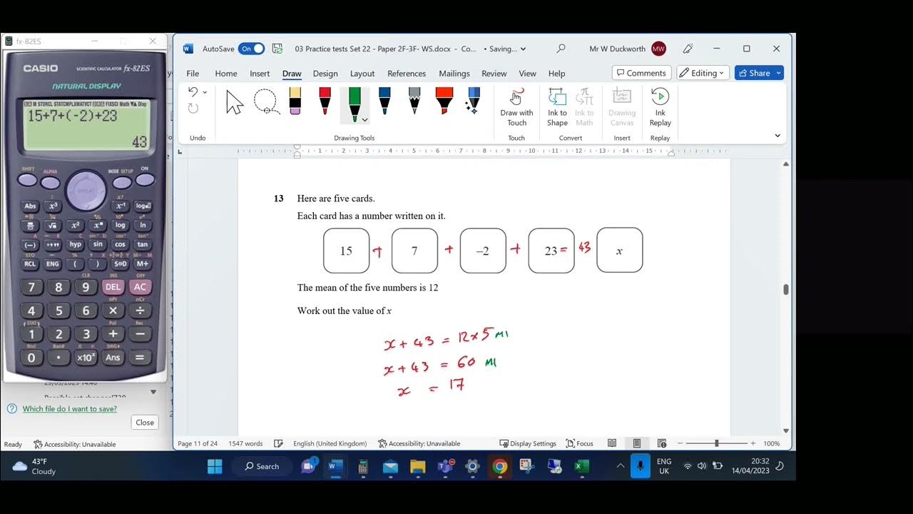 03 Practice tests Set 22 Paper 2F 3F WS Qu11to20 - YouTube