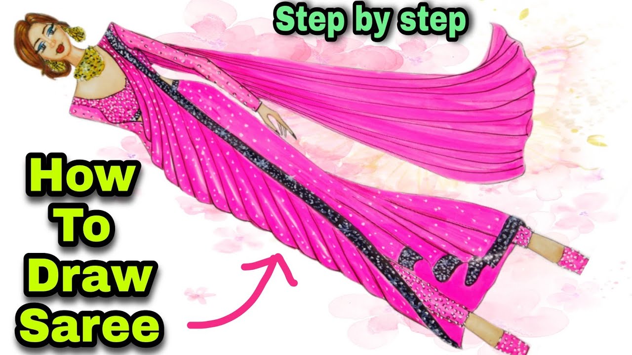 How To Draw Saree || Indian Tradition Dress Illustration || Fashion ...