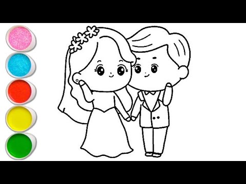 😍bride and groom draw so cute how to draw bride and groom easy for ...