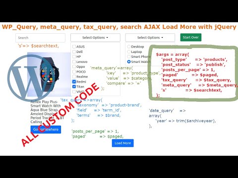 Meta Query,Tax Query,Search,Load More with Ajax & jQuery in WP_Query WordPress via 100% ...