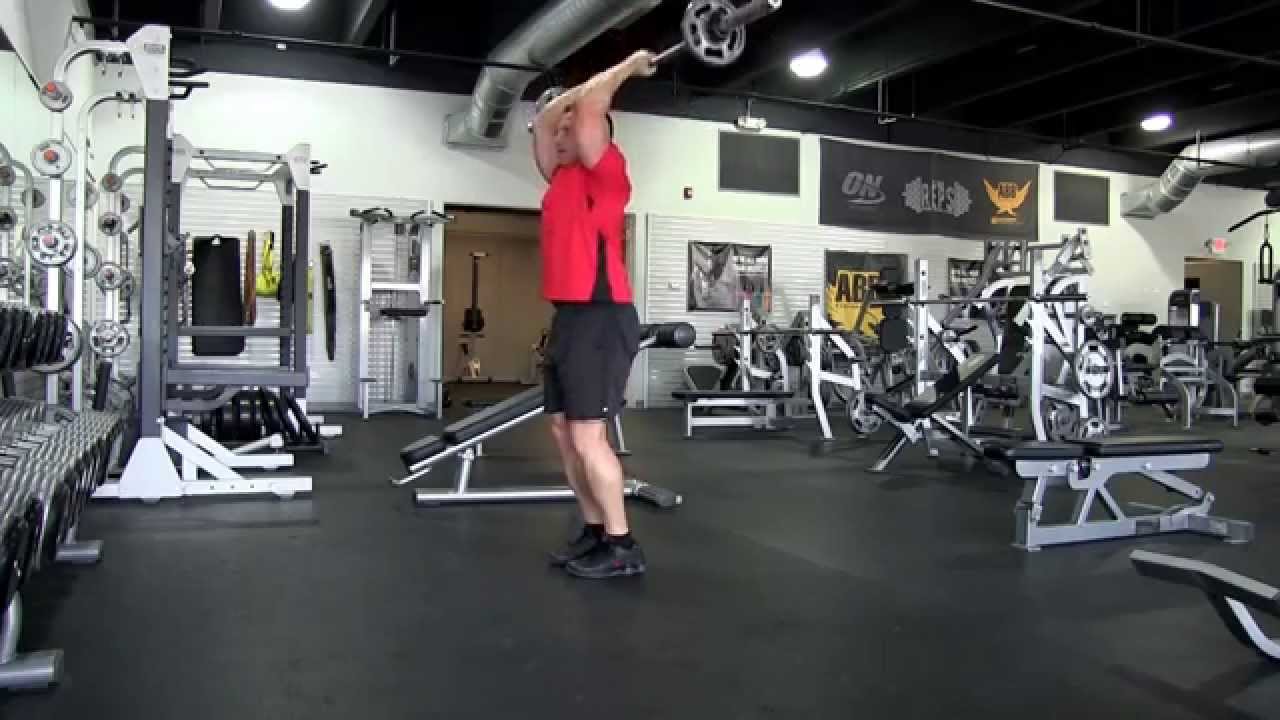 Standing Overhead Barbell Reverse Grip Extension - YouTube
