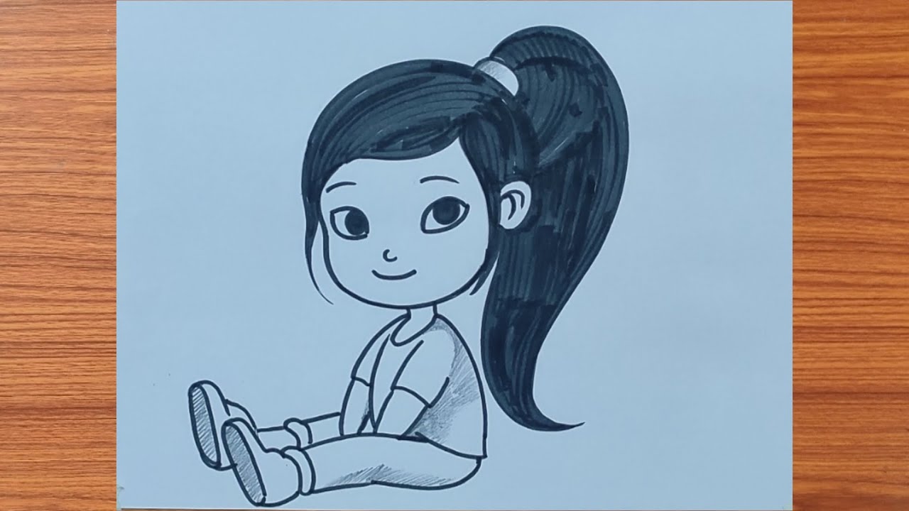 cute girl sitting drawing easy method ~ how to draw a cartoon girl ...