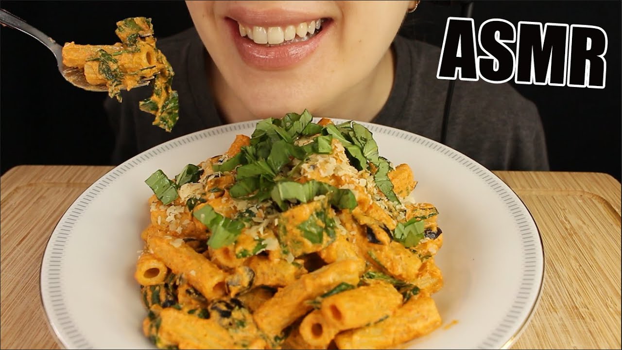 ASMR CREAMY PASTA RIGATONI PESTO NOODLE ITALIAN FOOD MUKBANG EATING ...