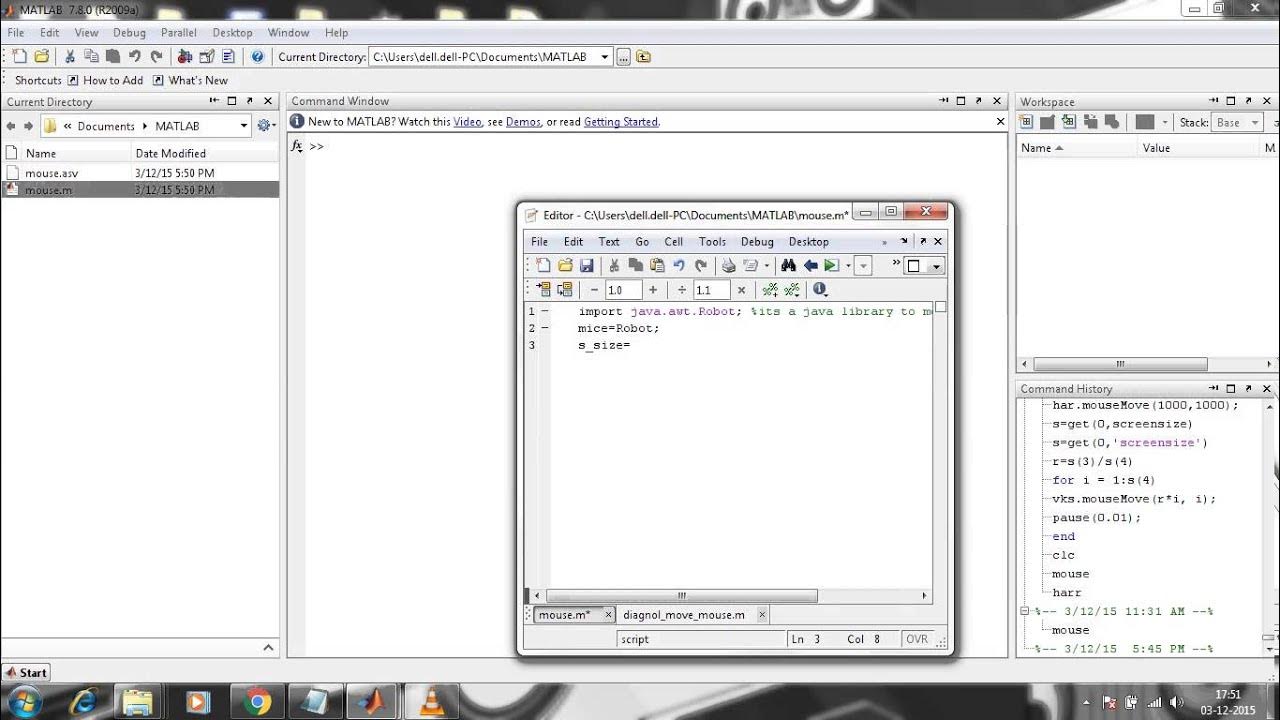 moving mouse cursor diagnoly through matlab mp4 - YouTube