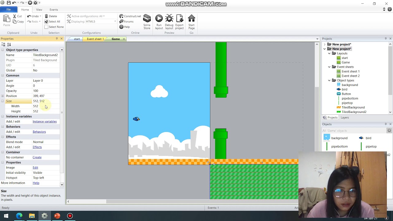 Game Construct 2 flapping bird - YouTube