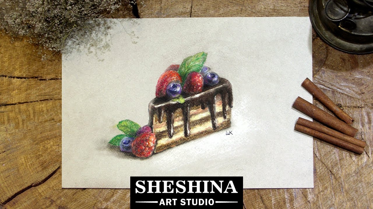 How to draw а cake with soft pastels 🎨 Food Illustration - YouTube