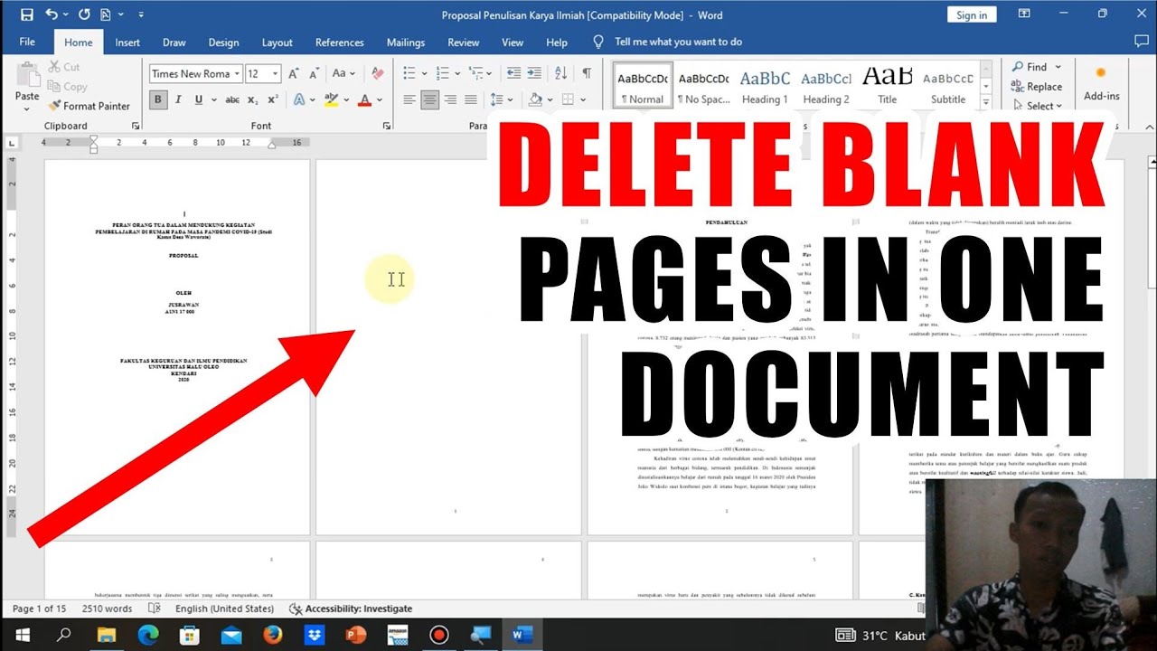 How to delete blank pages in one document in Microsoft Word - YouTube