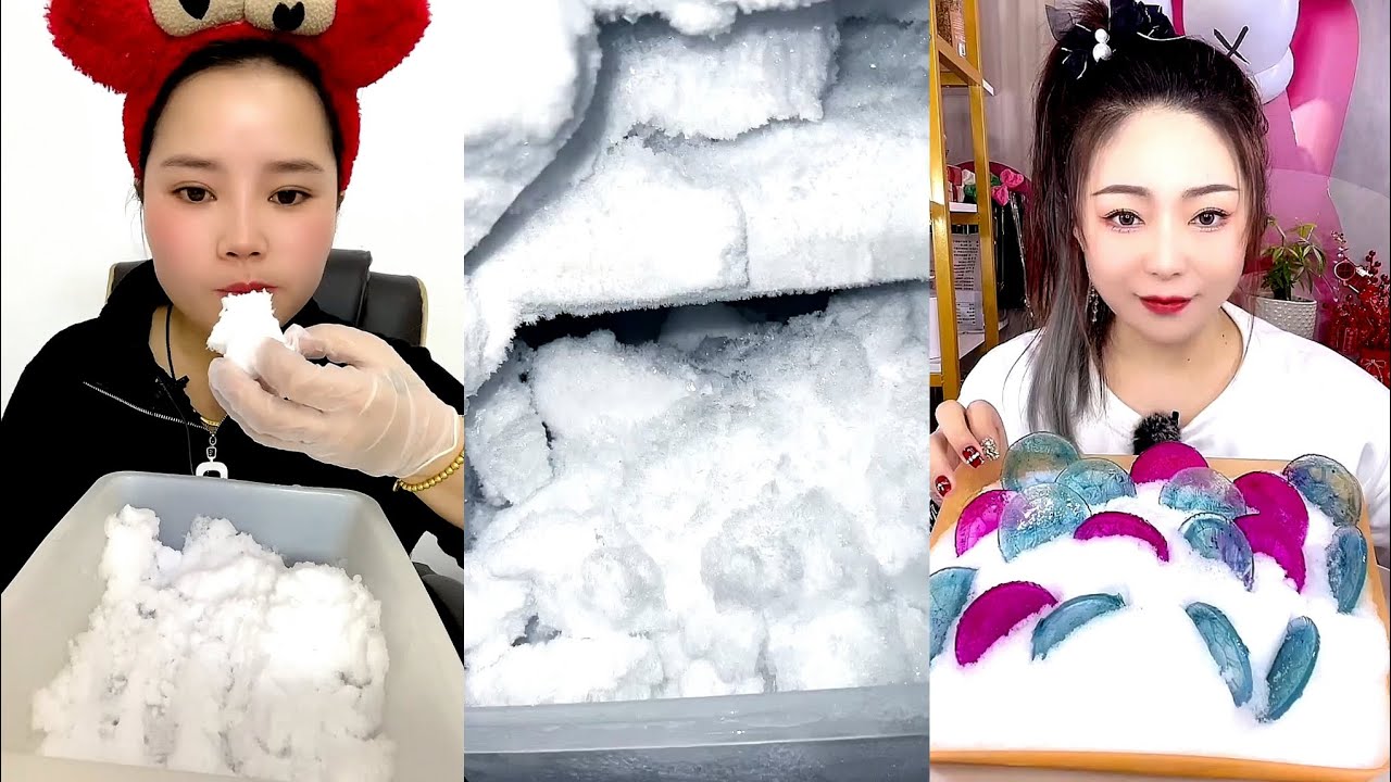 ASMR WHITE ICE EATING / REAL SNOW EATING / FREEZER FROST EATING. ICE ...