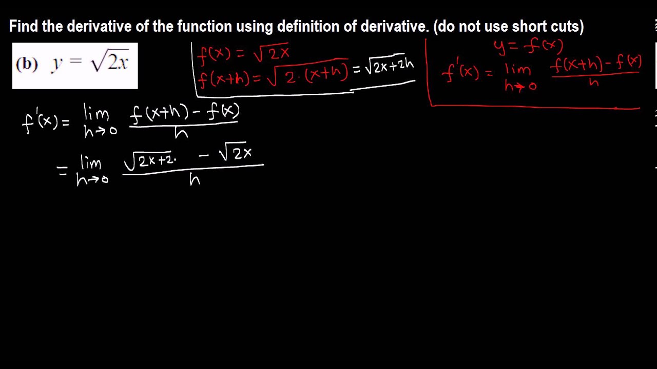 Calculus I Derivative Using Definition F x Sqrt 2x YouTube