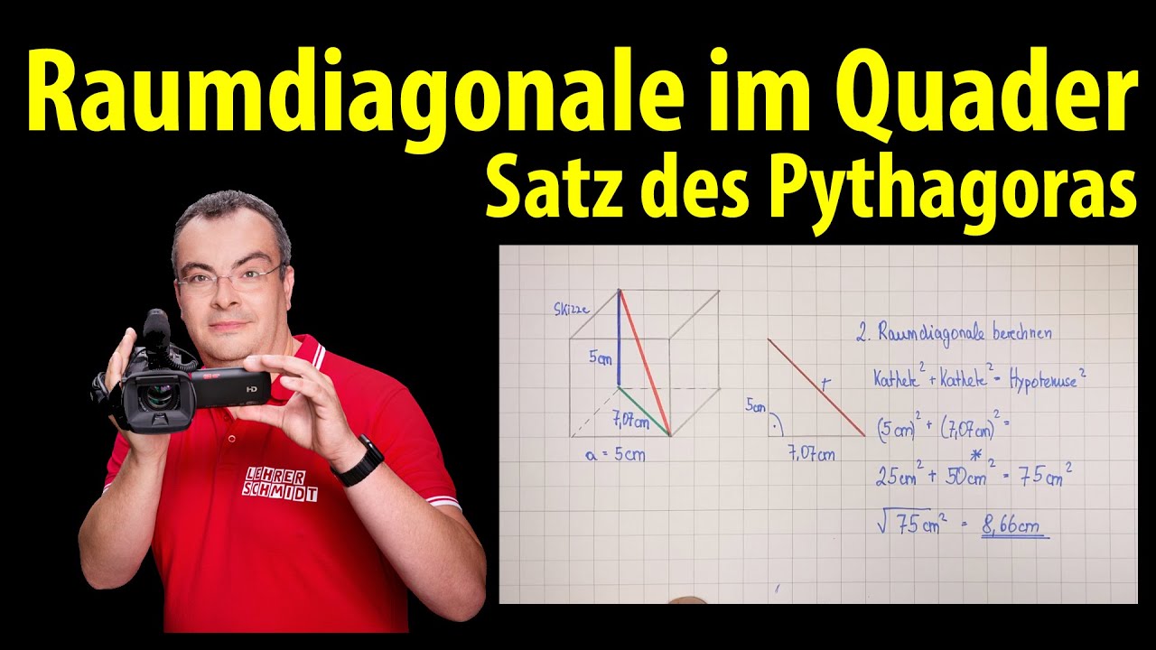Raumdiagonale im Quader berechnen - Satz des Pythagoras | Lehrerschmidt ...