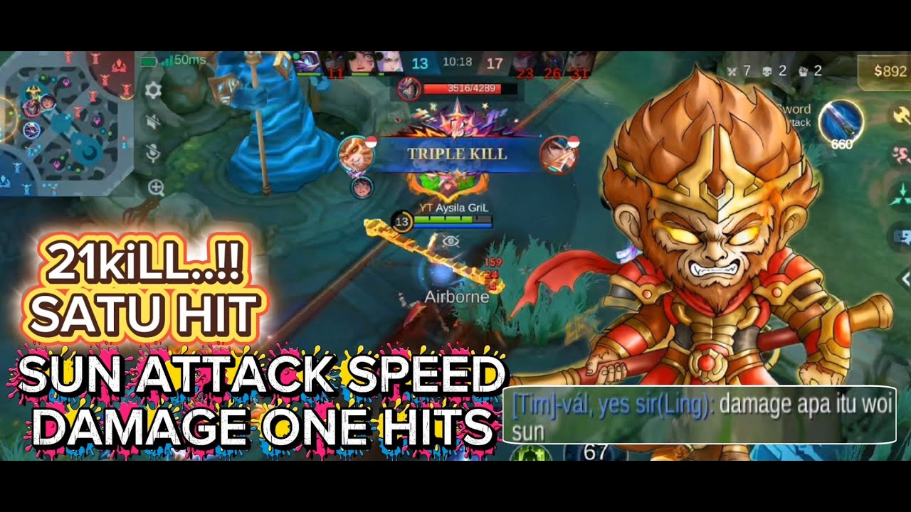 SUN ATTACK SPEED DAMAGE ONE HITS MOBILE LEGENDS - YouTube