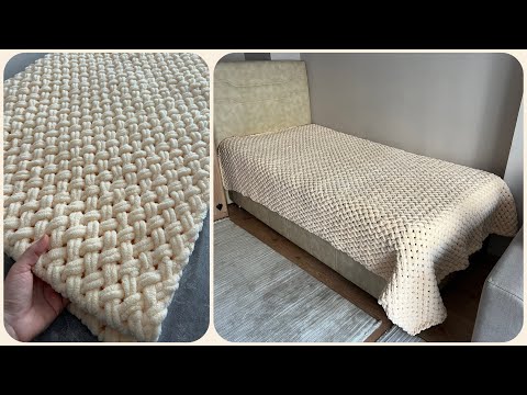 ŞİŞ YOK TIĞ YOK  ✅ ALİZE PUFFY İP İLE HASIR ÖRGÜ TEK KİŞİLİK BATTANİYE YAPIMI #crochet #knitting