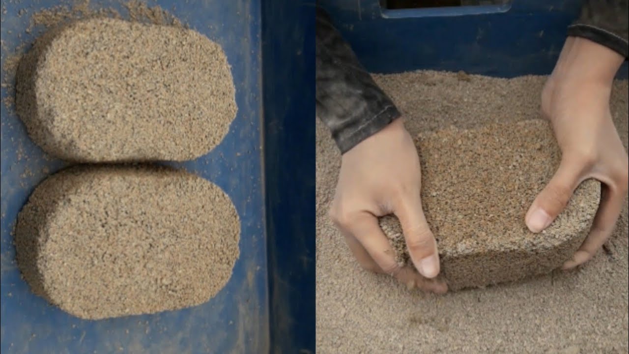 Speed up ASMR yellow stone crush dry crumbles in tub satisfying to ...