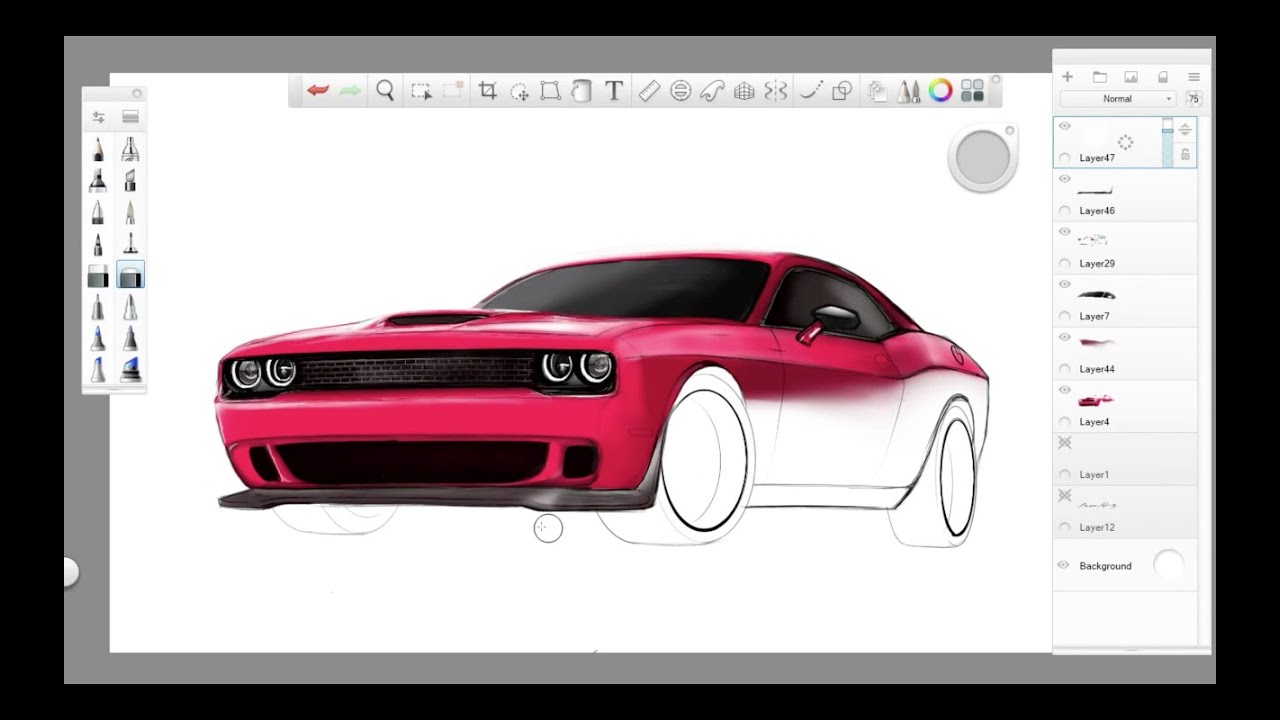 Simple Automotive Sketch - 2015 SRT Challenger Hellcat (Part 2) - YouTube