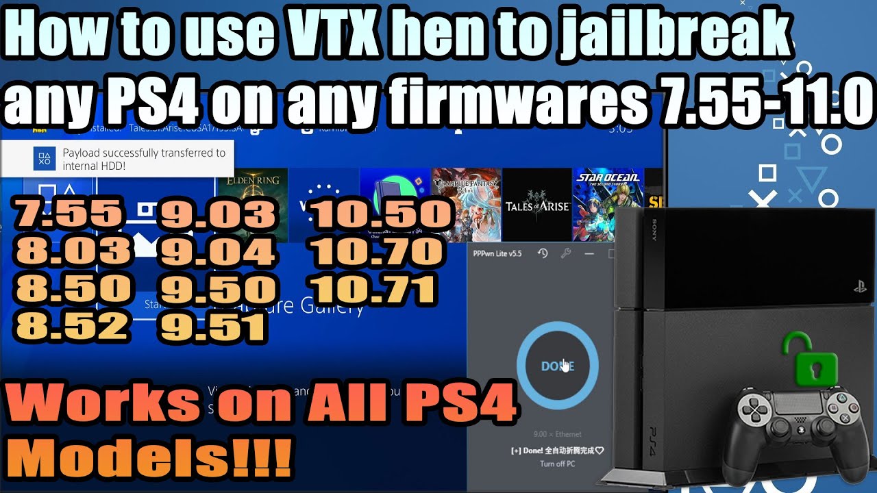 How to use VTX hen to Jailbreak PS4 Alternative to Goldhen w/ PPPwn lite 5.5 - YouTube