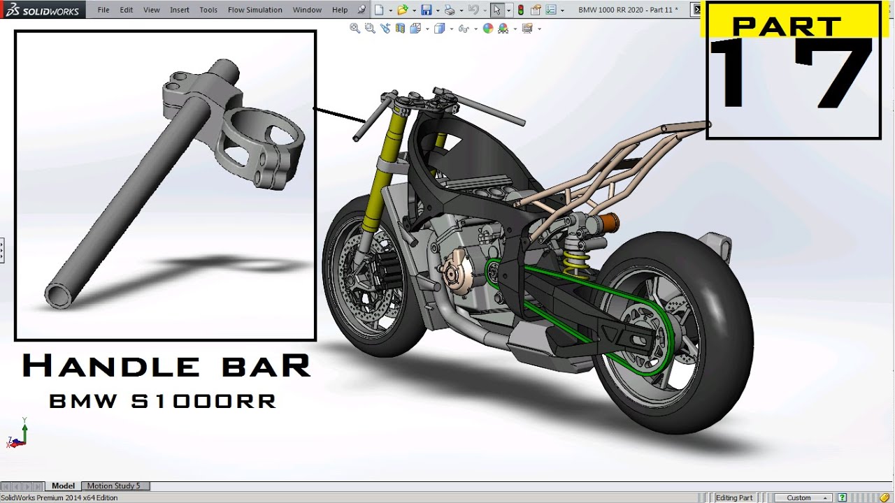 3D Modeling BMW S 1000 RR using Solidworks - Part 17 - Handle Bar - YouTube
