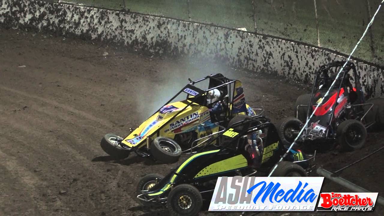 Wingless Sprints: Mick Santin and Trent Martin Crash - Lismore Speedway ...
