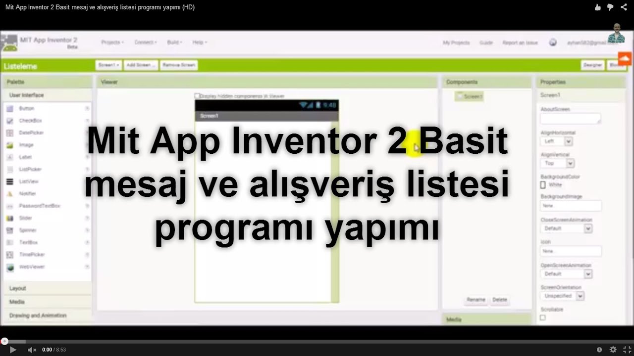 Mit App Inventor 2 Basit mesaj ve alışveriş listesi programı yapımı (HD ...