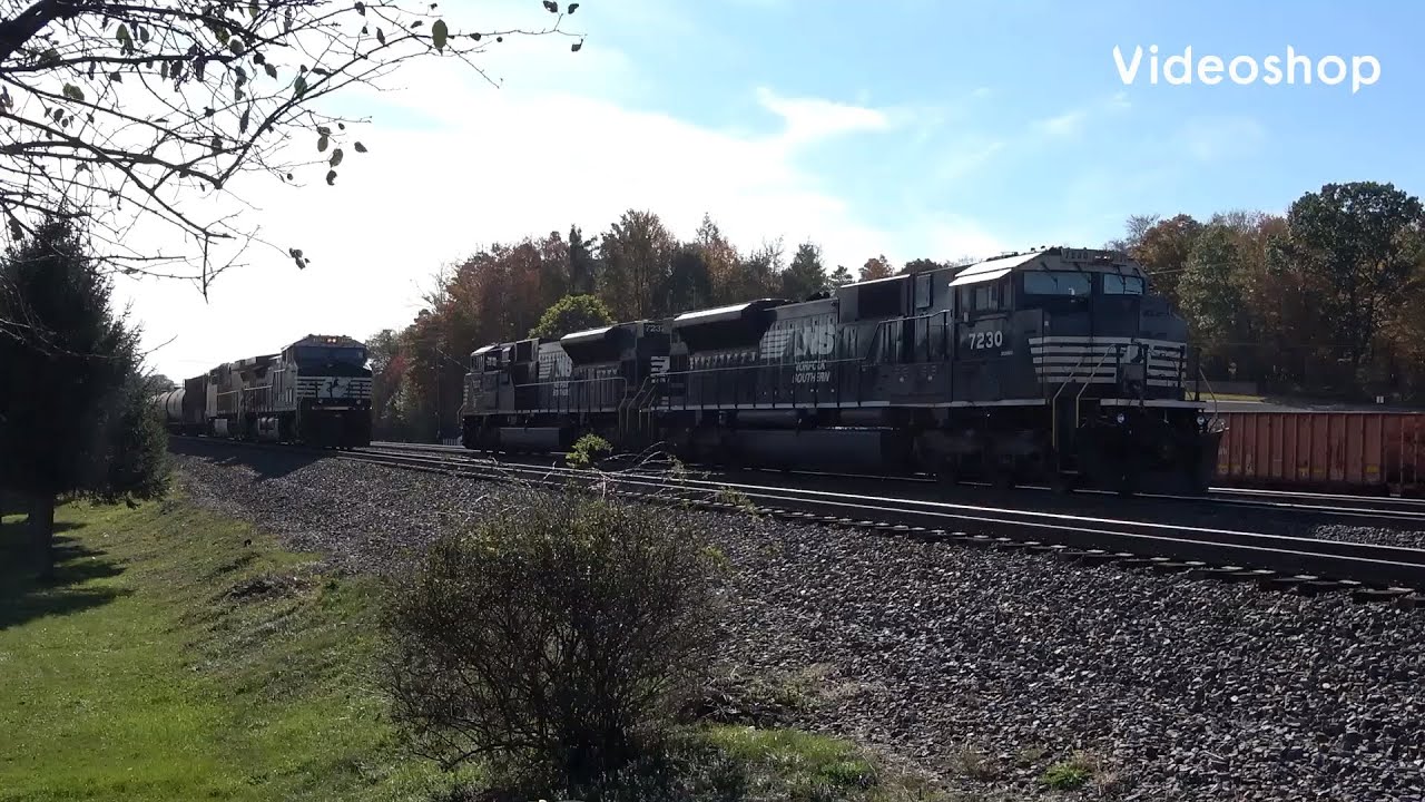 Cresson, PA, NS tanker train with NS 4182 & Union Pacific 5755 locomotives plus pushers 7229 ...