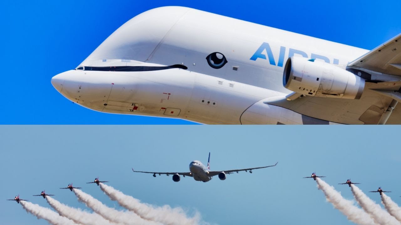 Airbus BELUGA and and A330 BORIS FORCE ONE with RED ARROWS fly past at ...